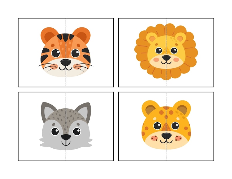 32 Animals Matching Game for Kids, Symmetry Puzzle, Match Picture Card ...