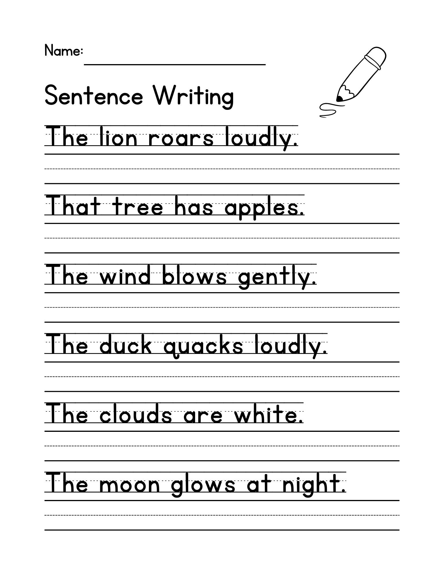 180 Write the Sentence Worksheets, Printable Sentences Writing Practice ...