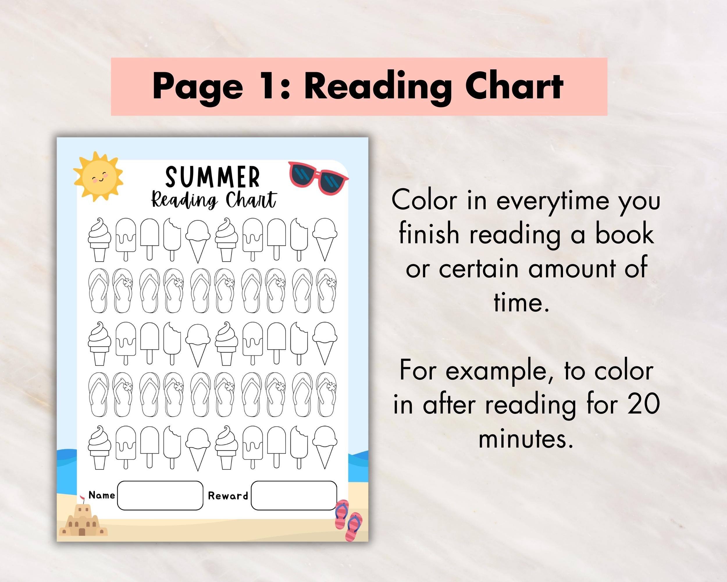 Summer Reading Chart Printable, Summer Reading Log Kids Book Tracker ...