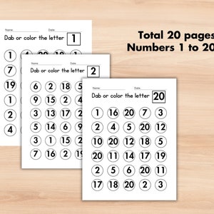Printable Numbers Dab It Worksheets, Numbers 1-20 Dot Markers ...