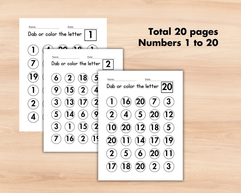 Printable Numbers Dab It Worksheets, Numbers 1-20 Dot Markers ...