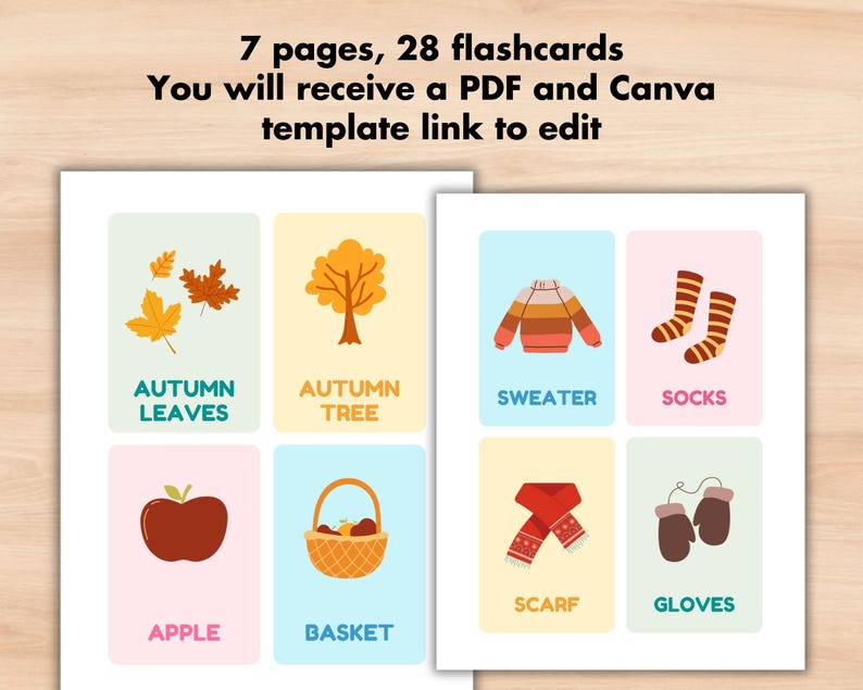 Canva EDITABLE 28 Autumn Flashcards, Fall Vocabulary Nature Card ...