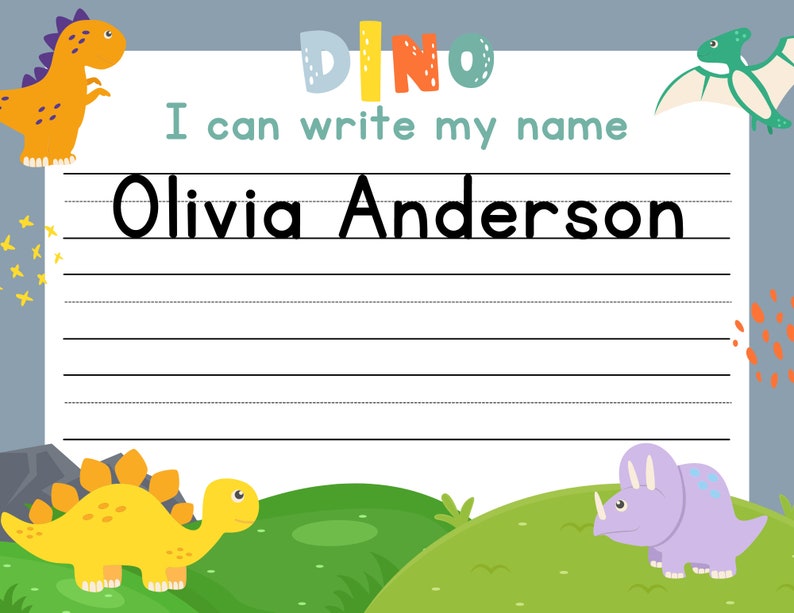 Dinosaur Custom Name Tracing Sheet Personalized Name Trace Handwriting ...