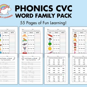 Phonics CVC Word Family Worksheet Bundle, Homeschool Kindergarten ...