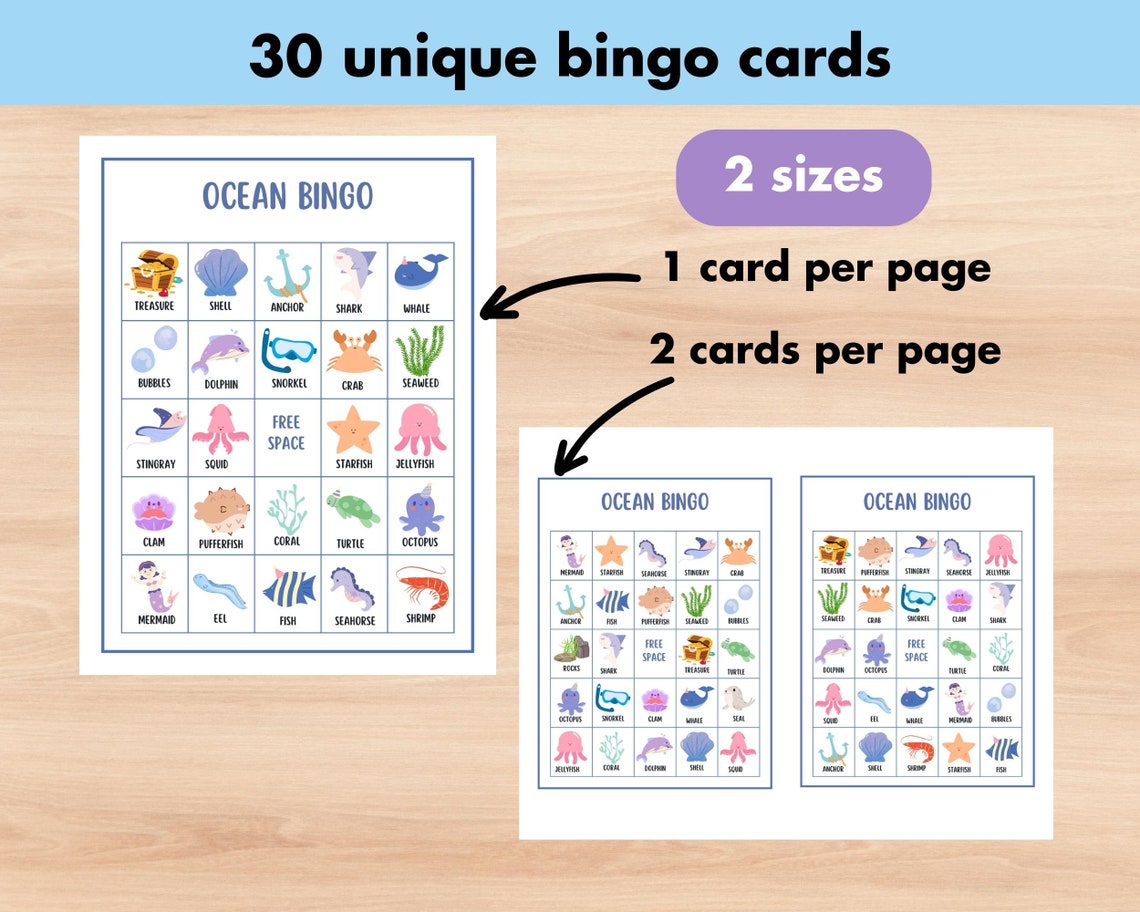 Ocean Bingo for Kid, Under the Sea Beach Bingo, 30 Printable Ocean ...