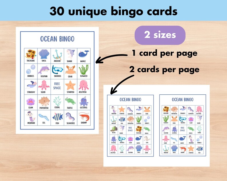Ocean Bingo for Kid, Under the Sea Beach Bingo, 30 Printable Ocean ...