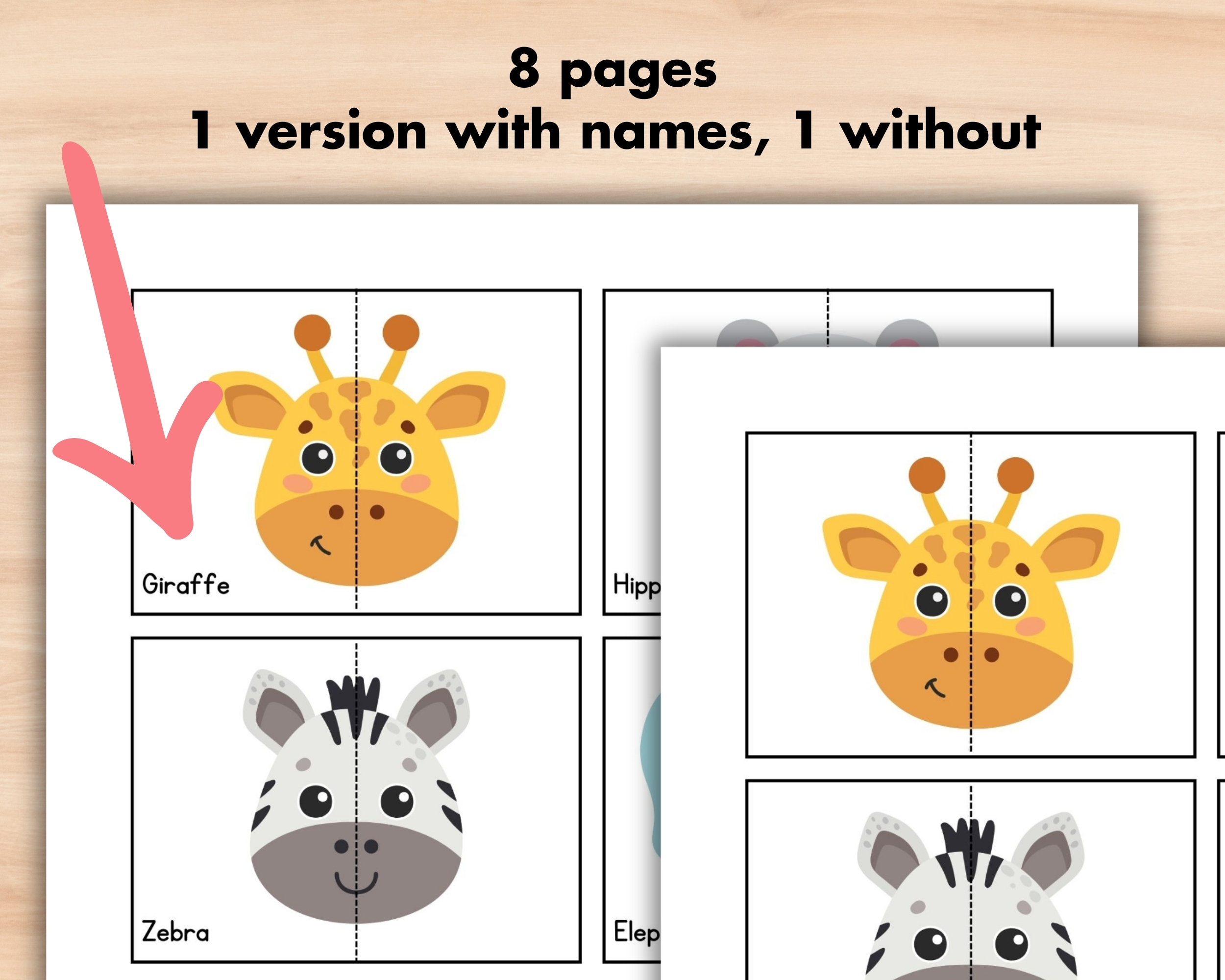 32 Animals Matching Game for Kids, Symmetry Puzzle, Match Picture Card ...