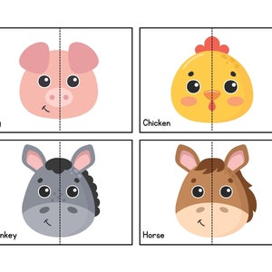 32 Animals Matching Game for Kids, Symmetry Puzzle, Match Picture Card ...