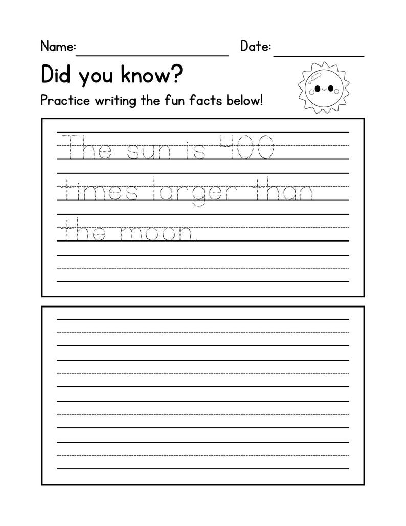 Write the Sentence Worksheets, Handwriting Trace Fun Facts, Printable ...