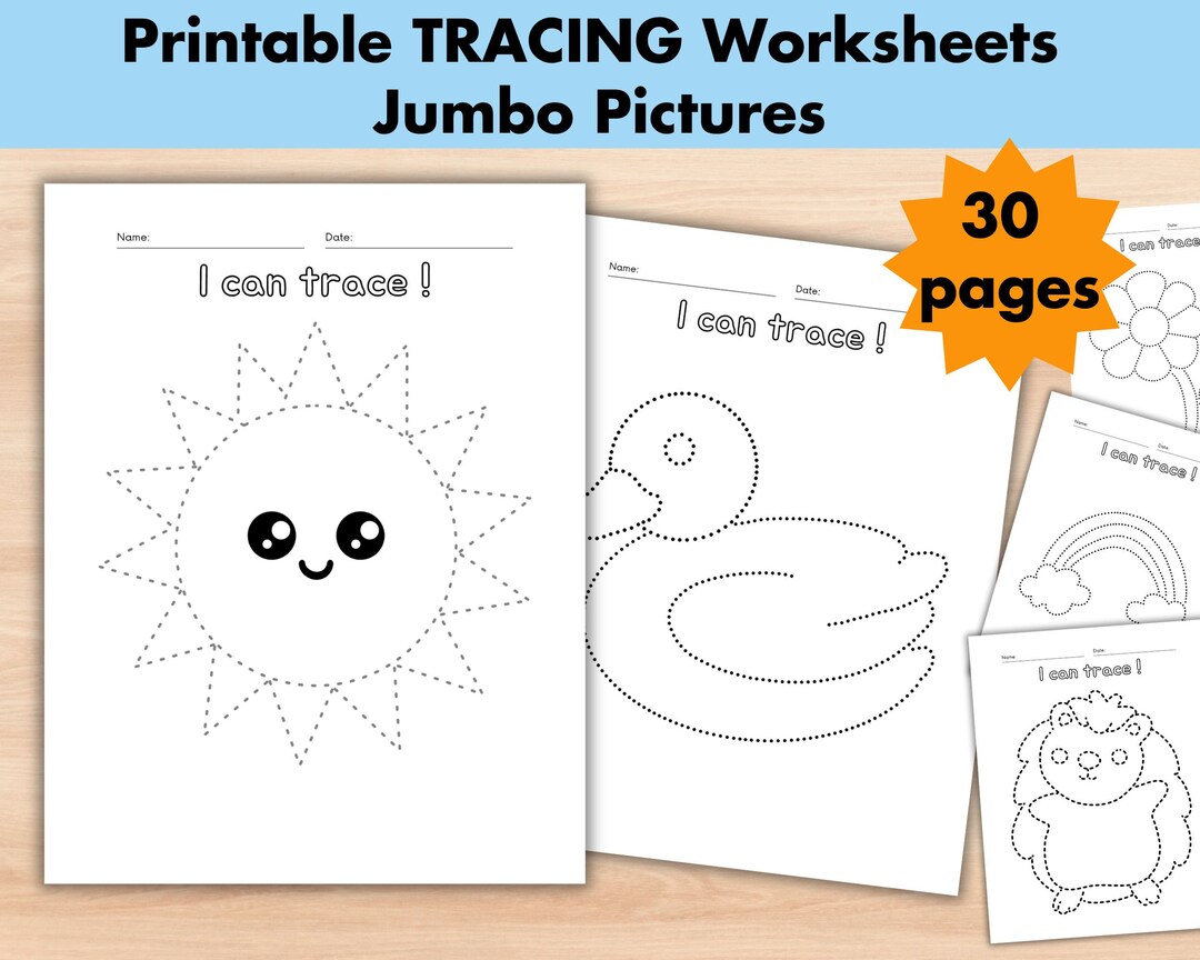 30 Jumbo Tracing Worksheets, Printable Preschool Trace Pages ...