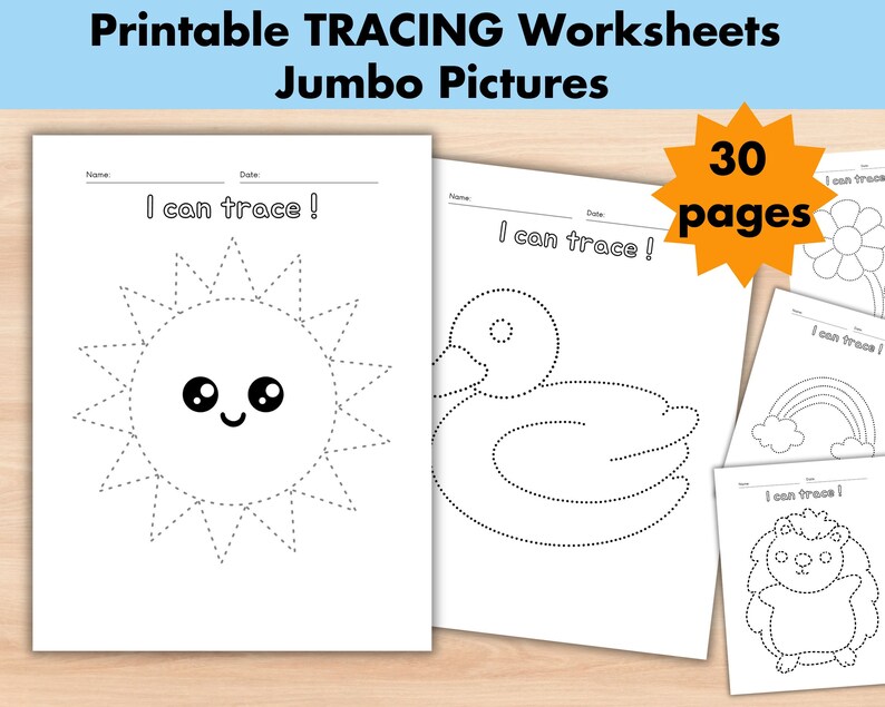 30 Jumbo Tracing Worksheets, Printable Preschool Trace Pages ...