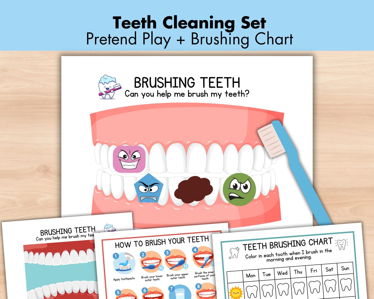 Brush Teeth Brushing Activity, Kids Dental Health Care, Printable ...