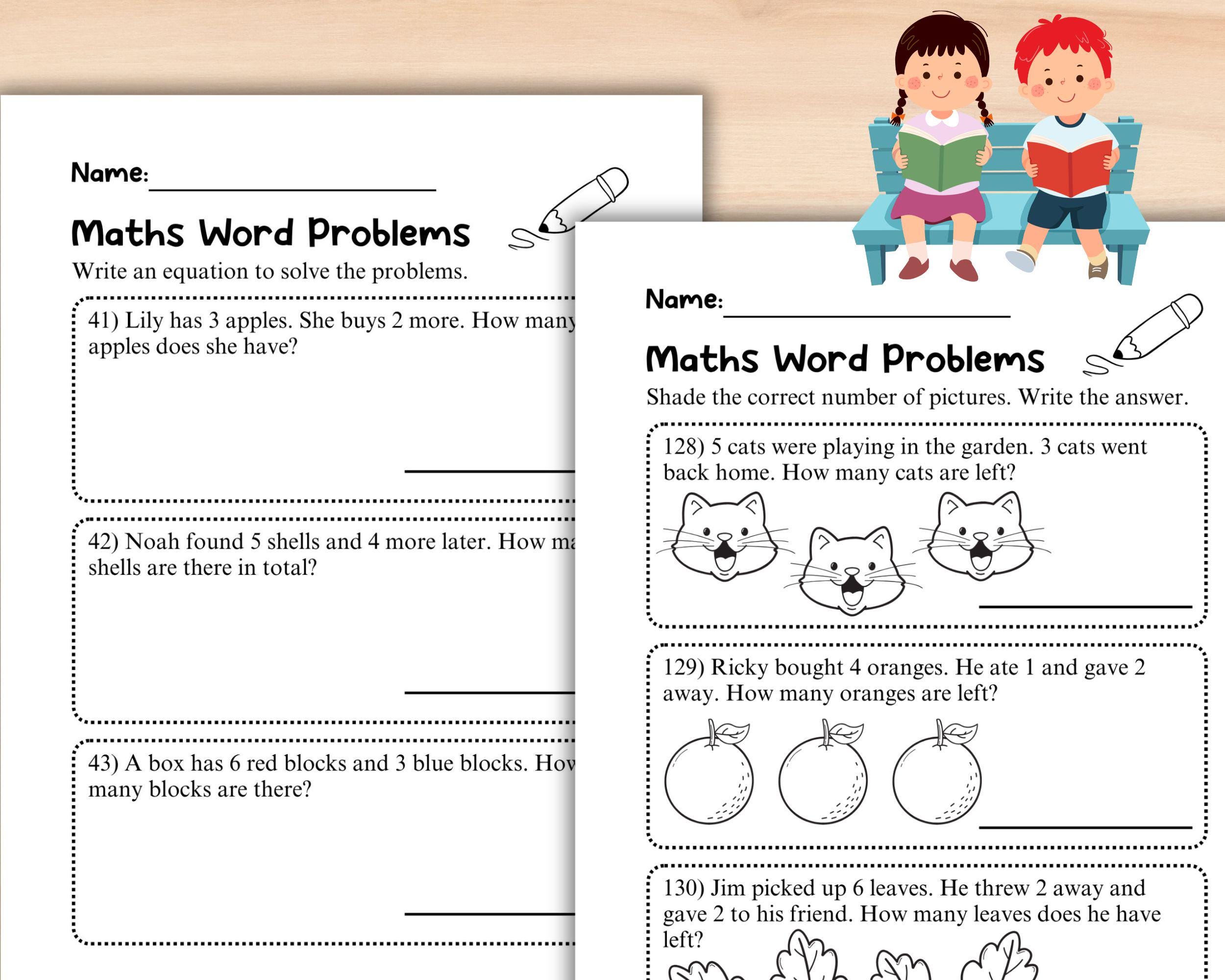 130 1st Grade Math Worksheet Printable, Word Problems, Addition ...