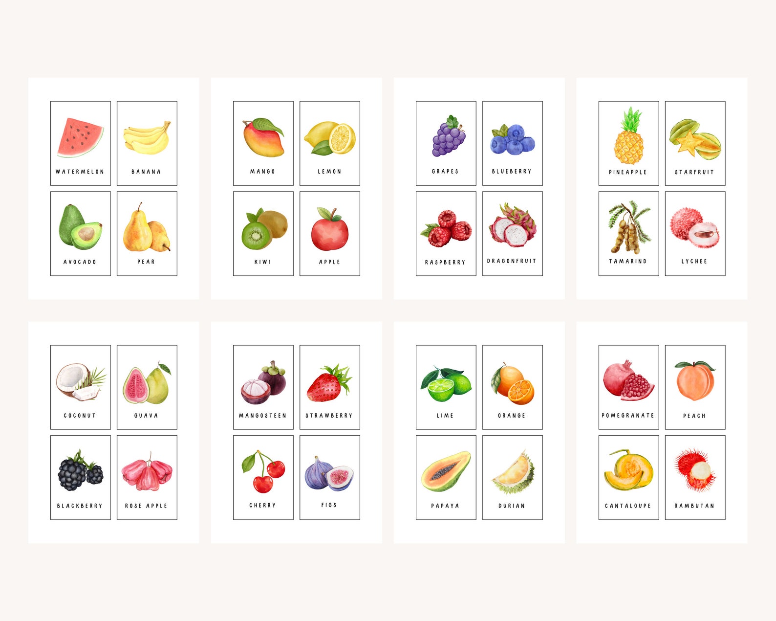 32 Fruits Flashcards Preschool Cards Educational Printable - Etsy