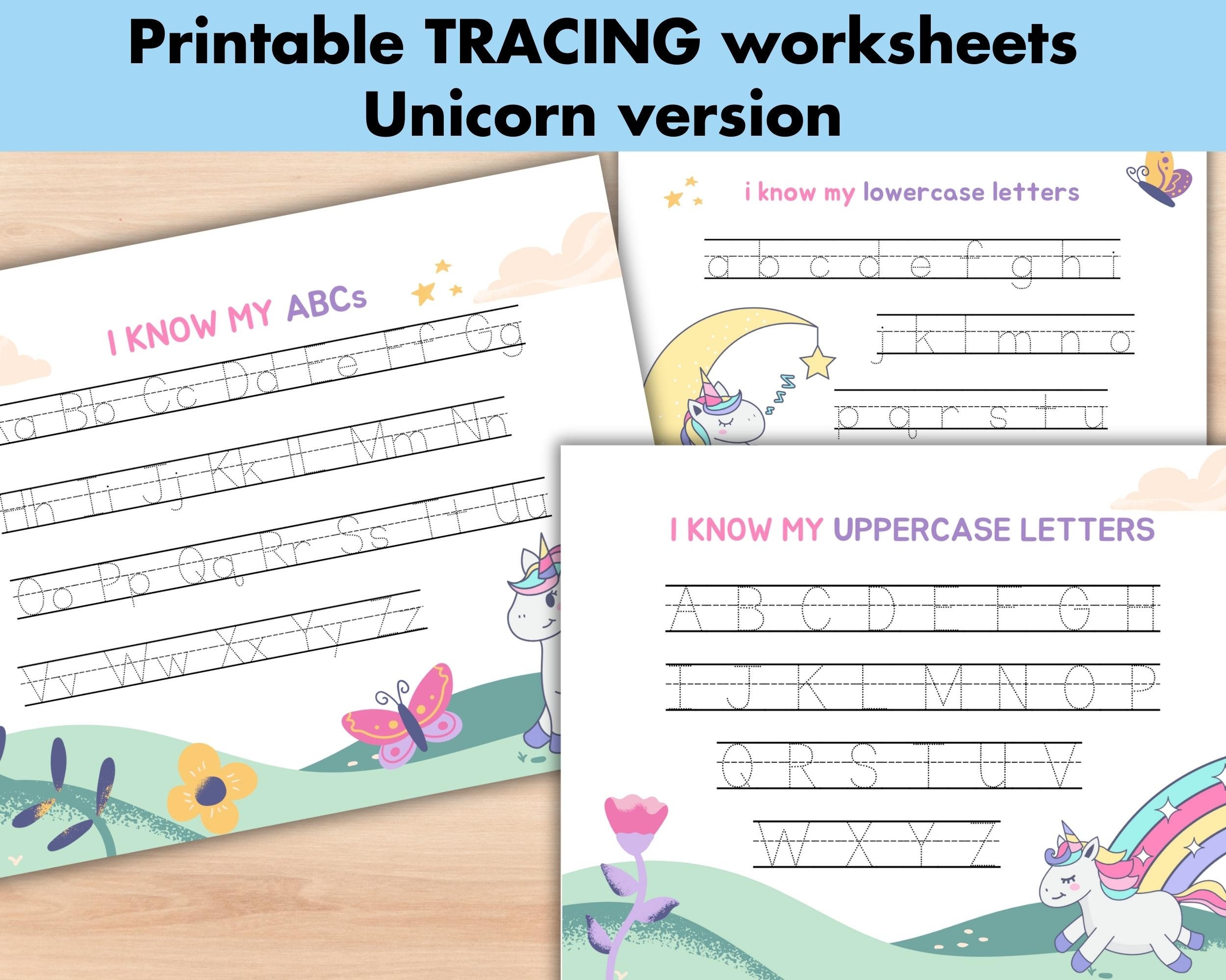 Unicorn Alphabet Tracing Sheets Handwriting Practice, Preschool ...