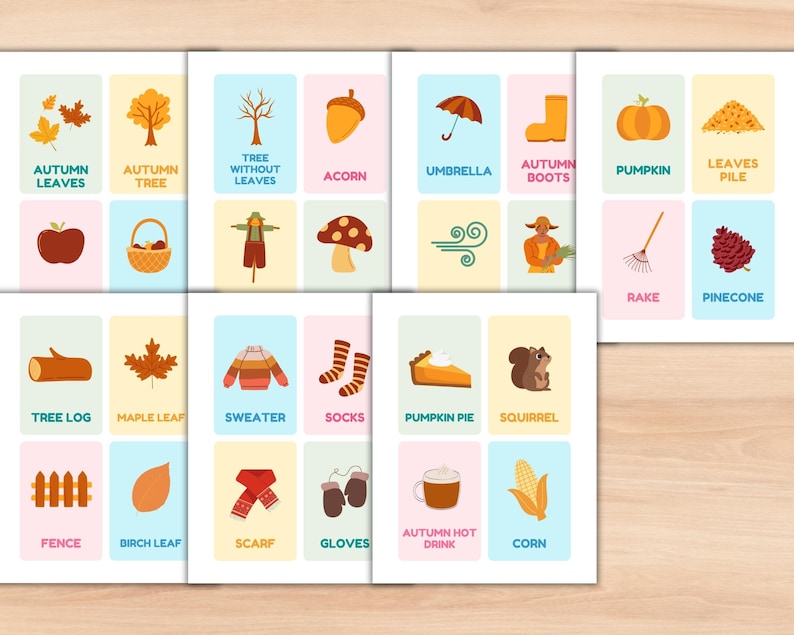 Canva EDITABLE 28 Autumn Flashcards, Fall Vocabulary Nature Card ...