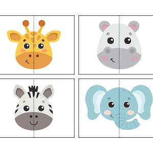 32 Animals Matching Game for Kids, Symmetry Puzzle, Match Picture Card ...
