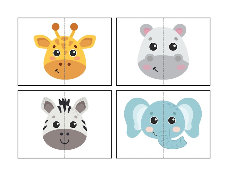 32 Animals Matching Game for Kids, Symmetry Puzzle, Match Picture Card ...