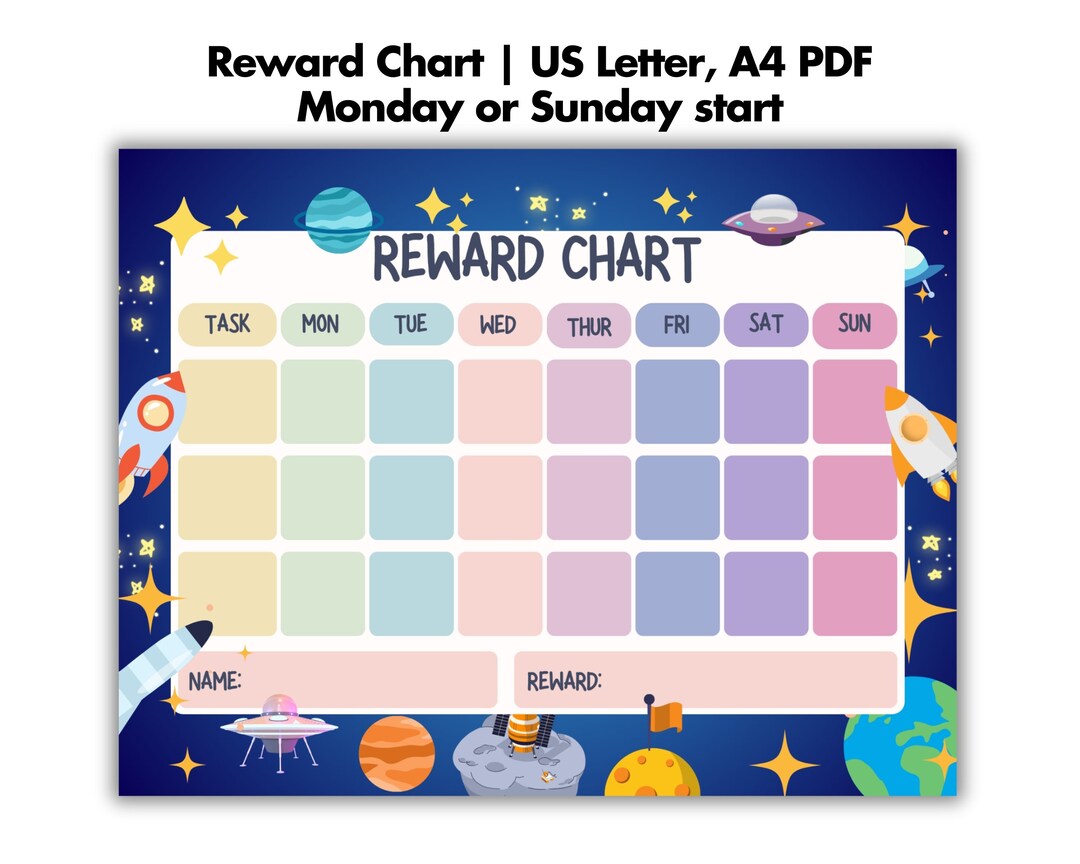 Galaxy Reward Chart Toddler, Printable Sticker Chart, Kids Chore Chart ...