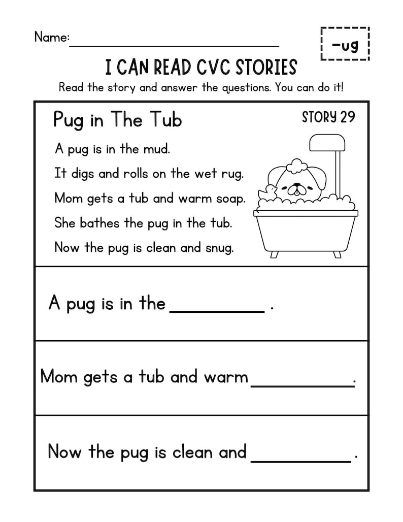 Reading Comprehension Worksheets, CVC Sentences for Kindergarten and ...
