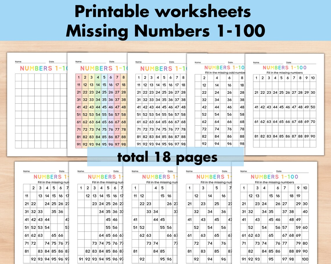 Count to 100 Number Chart Worksheets Printable Preschool, Skip Counting ...