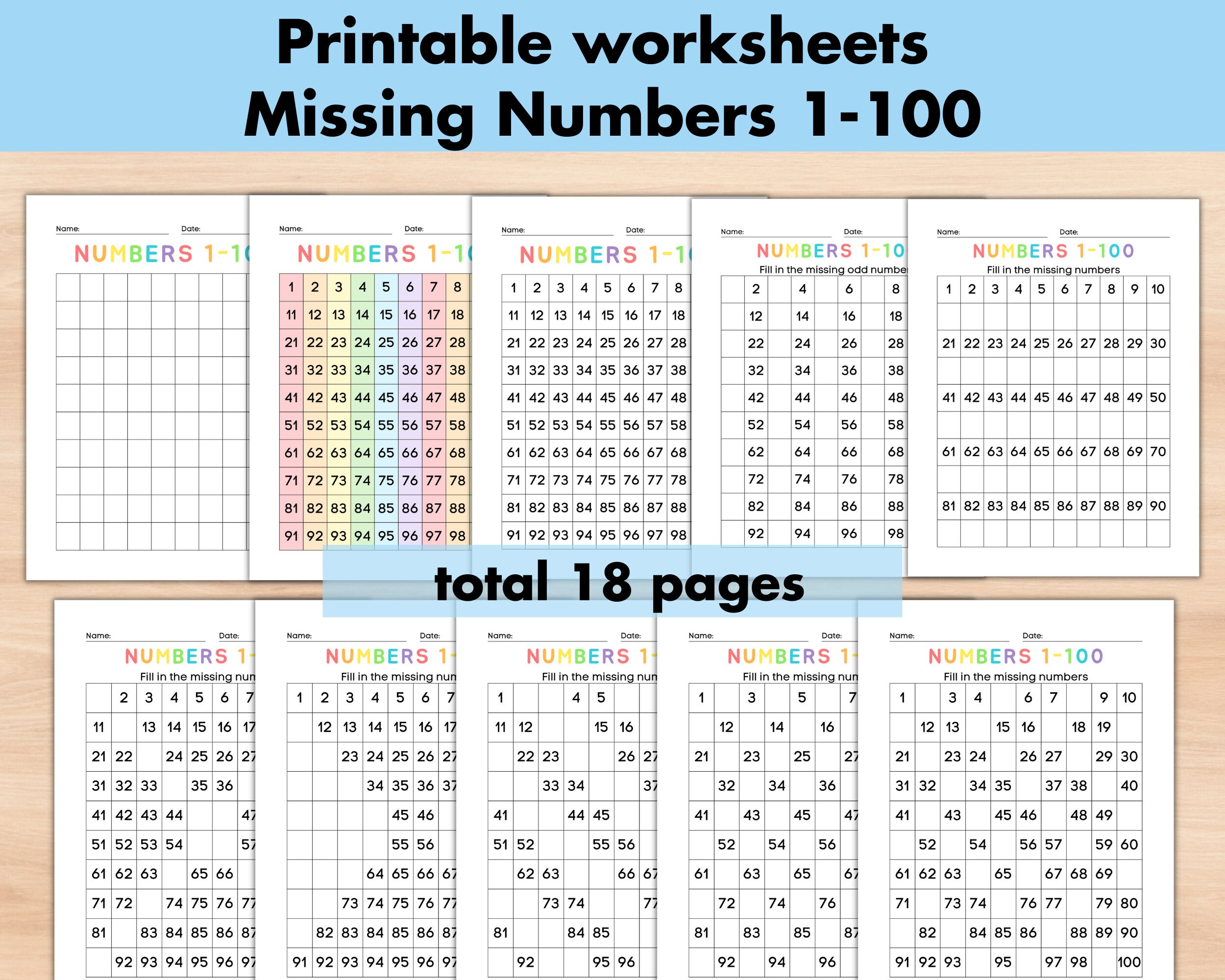 Count to 100 Number Chart Worksheets Printable Preschool, Skip Counting ...