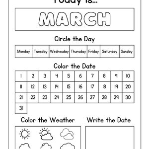 Calendar Worksheet Pages, Daily Calendar, Month Day Date, Weather ...