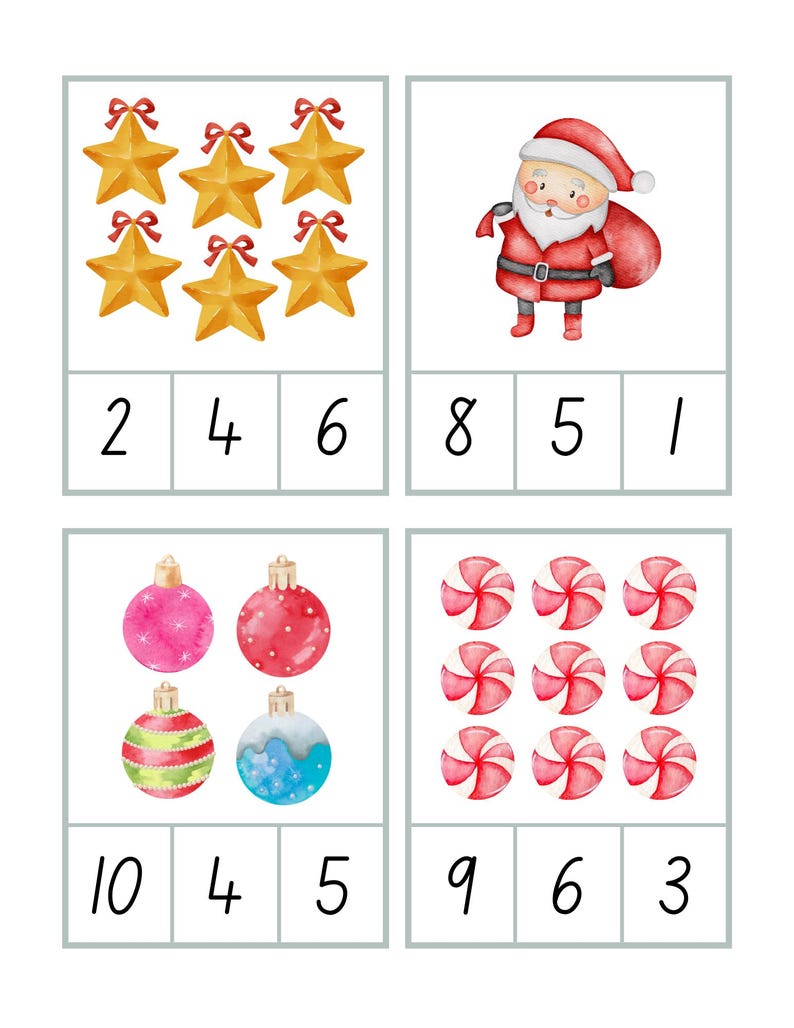 Printable Christmas Count and Clip Cards, Numbers 1-10, Preschool Math ...