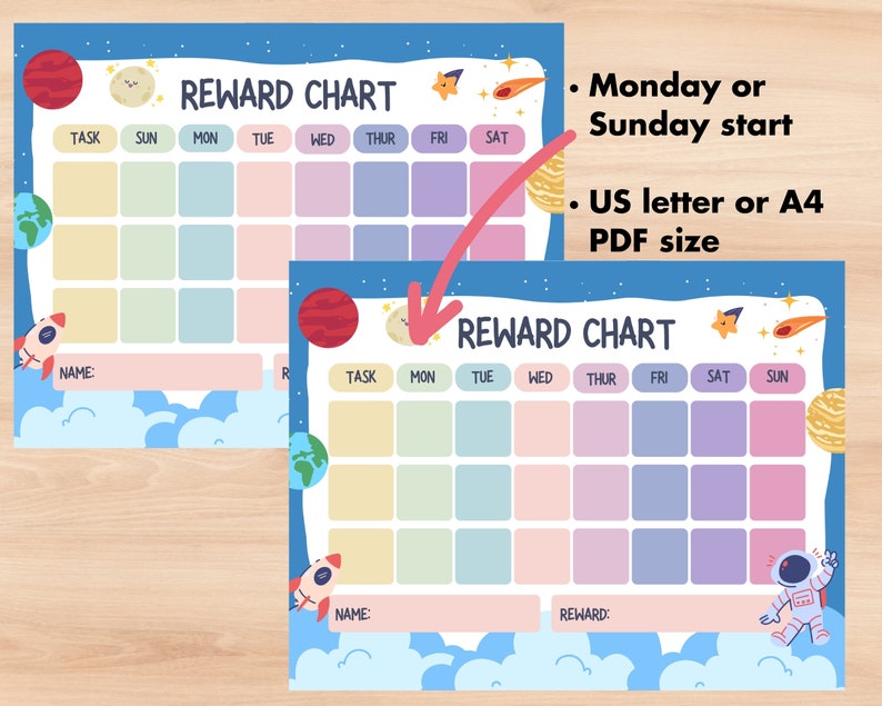 Space Reward Chart Toddler, Printable Sticker Chart, Kids Chore Chart ...