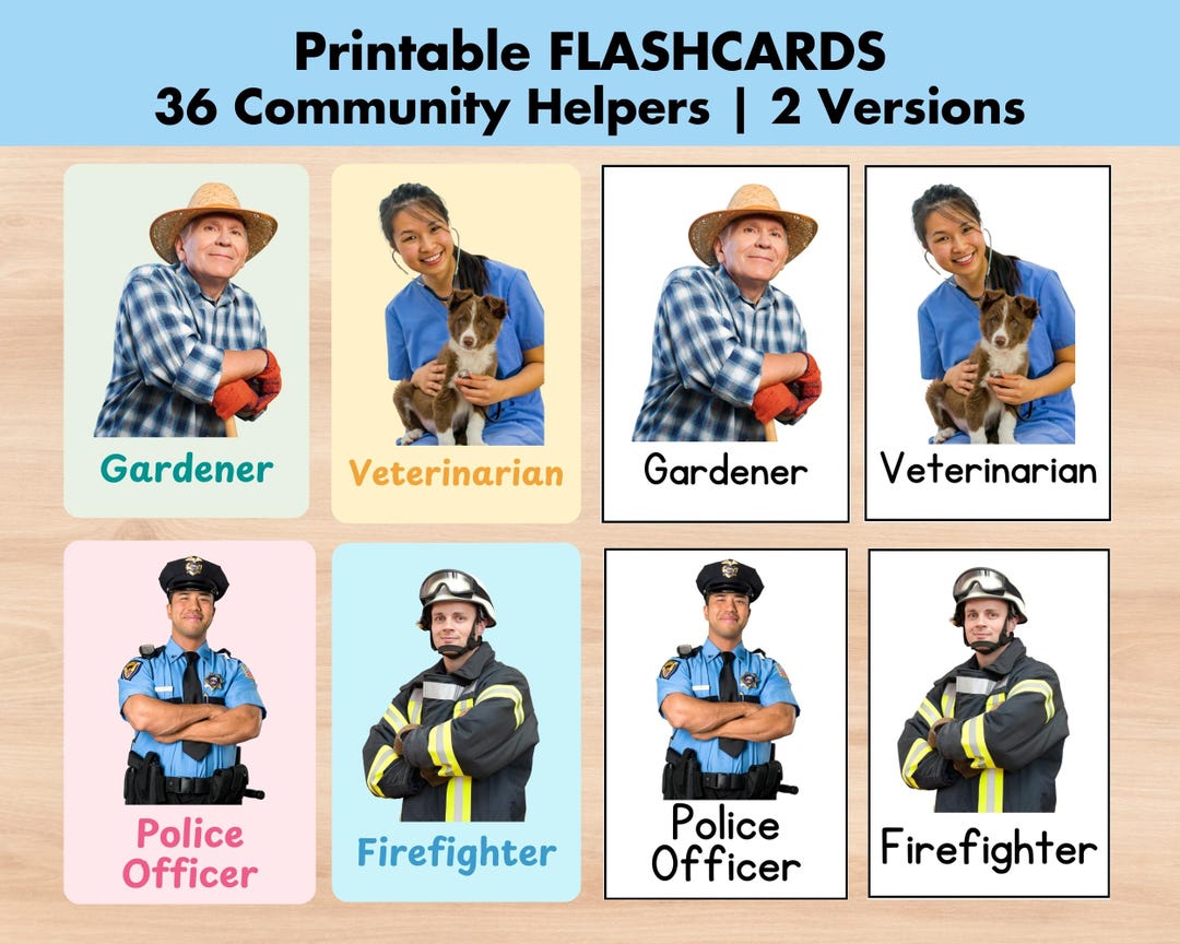 36 Community Helper Flashcards, Preschool Printable Job Occupation ...