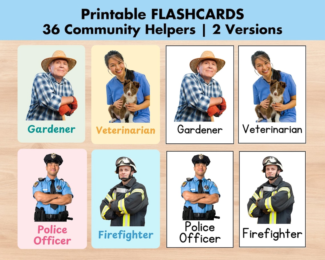 36 Community Helper Flashcards, Preschool Printable Job Occupation ...