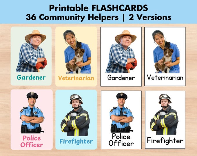 36 Community Helper Flashcards, Preschool Printable Job Occupation ...
