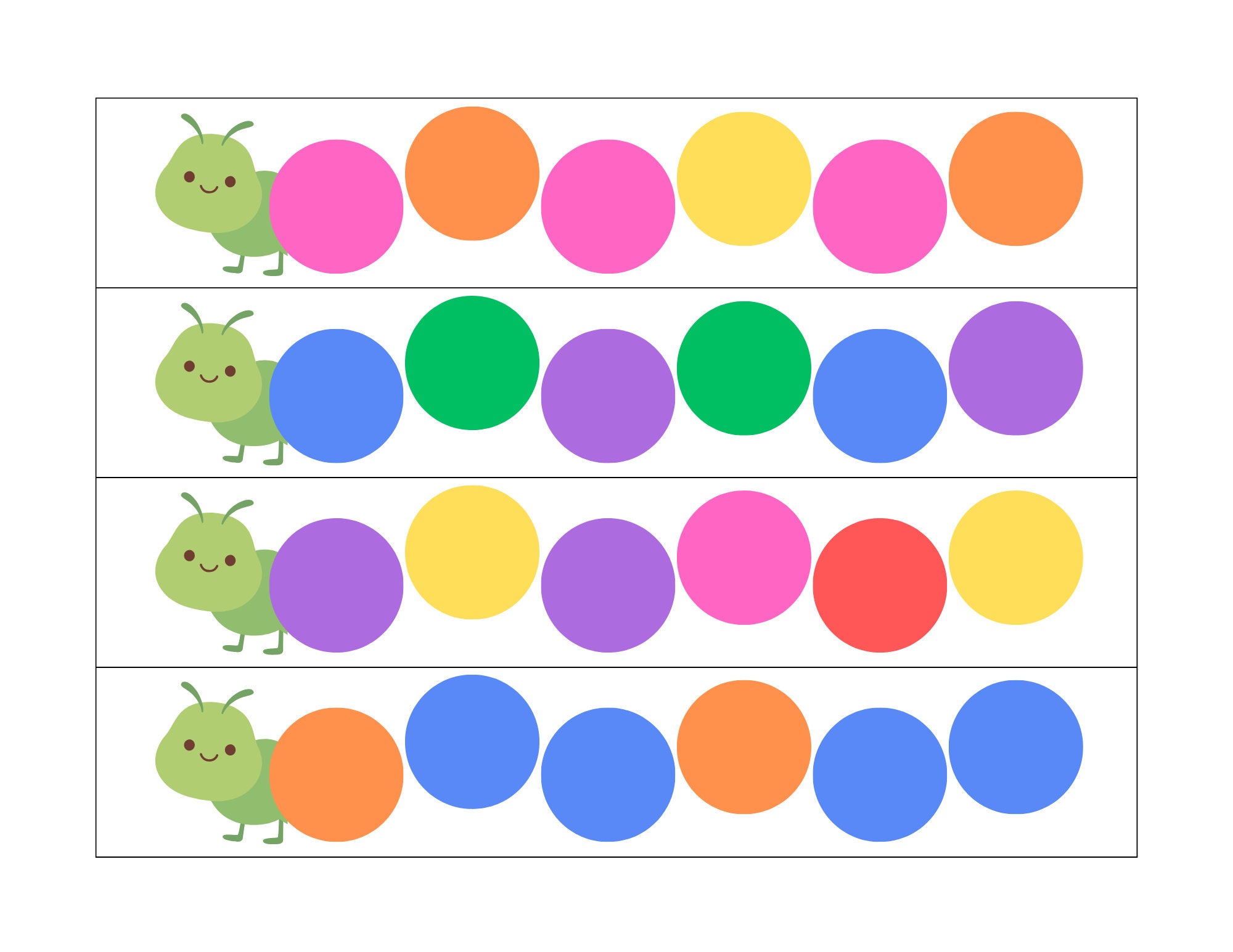 60 Printable Pom Pom Pattern Activity Card, Kindergarten Preschool ...
