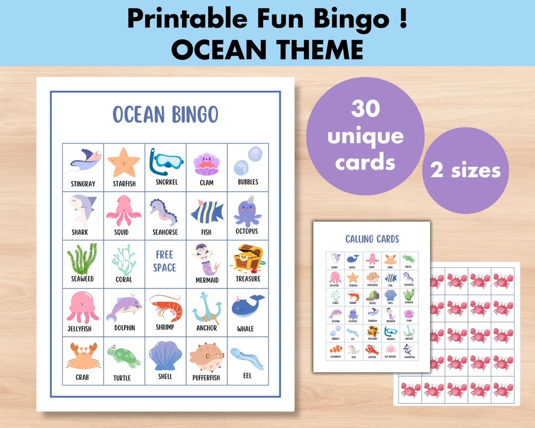 Ocean Bingo for Kid, Under the Sea Beach Bingo, 30 Printable Ocean ...