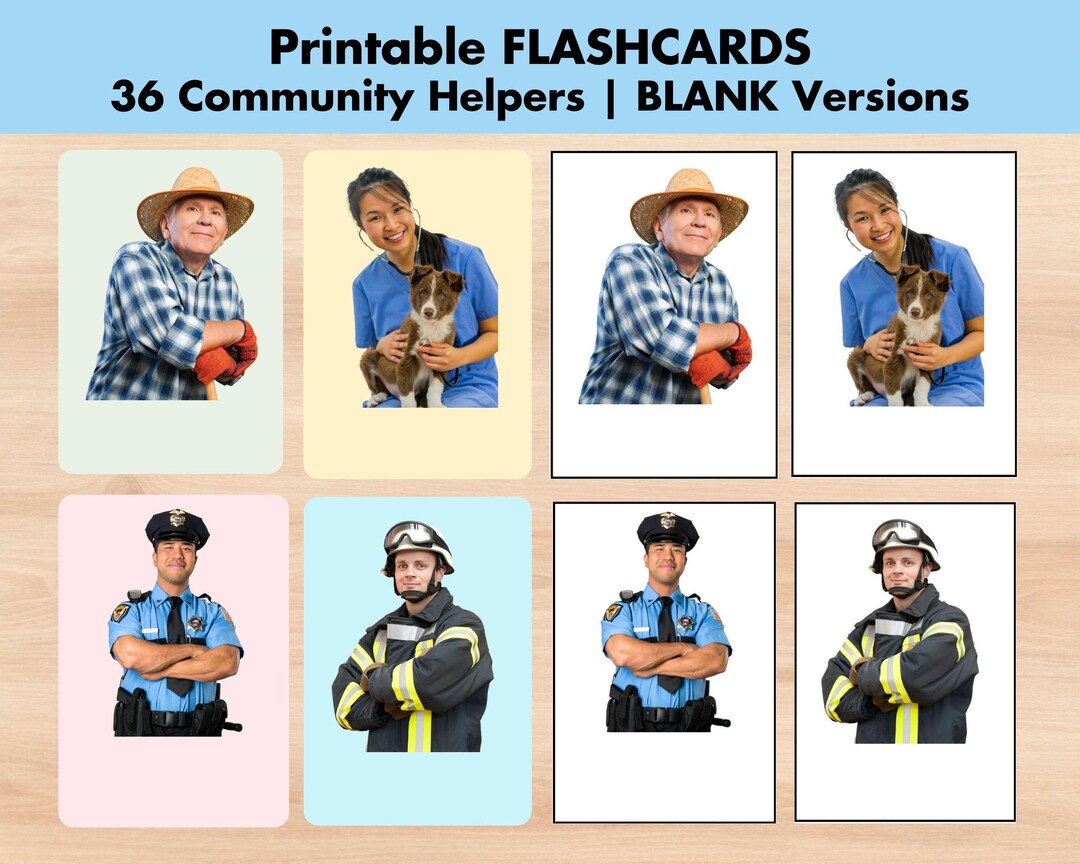 36 Community Helper Blank Flashcards, Preschool Printable Job ...