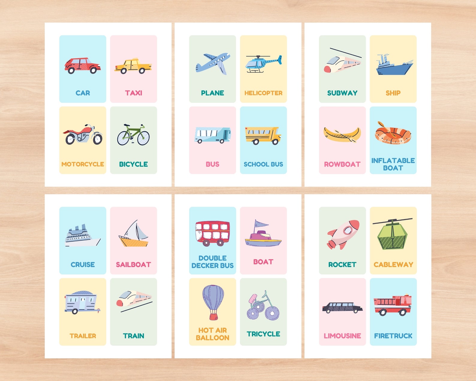 24 Vehicles Flashcards, Printable Montessori Flash Cards,pre-school ...