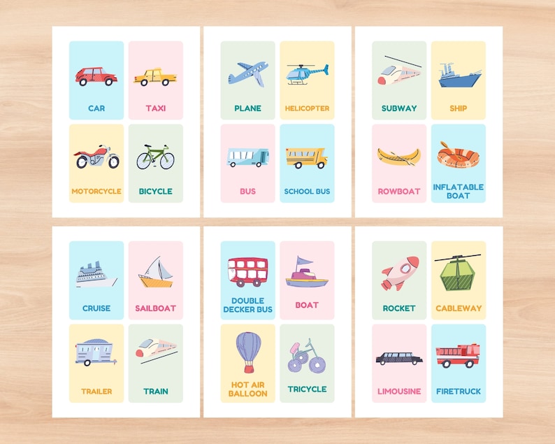 24 Vehicles Flashcards, Printable Montessori Flash Cards,pre-school ...