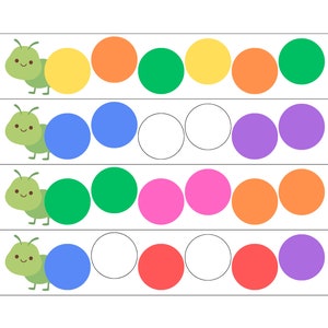 60 Printable Pom Pom Pattern Activity Card, Kindergarten Preschool ...