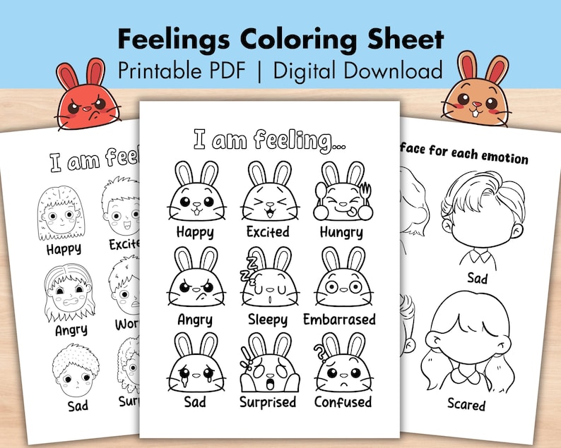 Emotions Coloring Pages, Kids Feelings, Instant Digital Download Pdf ...