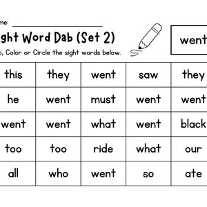 Sight Word Dab It Worksheet, Sight Word Activity, Kindergarten ...