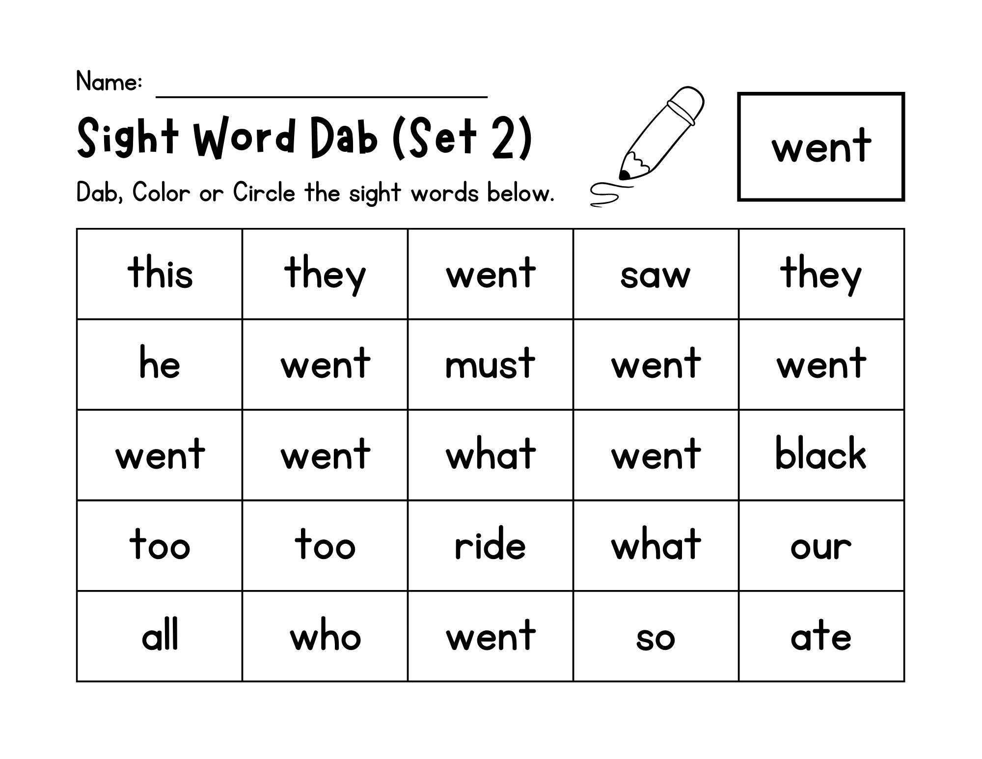 Sight Word Dab It Worksheet, Sight Word Activity, Kindergarten ...