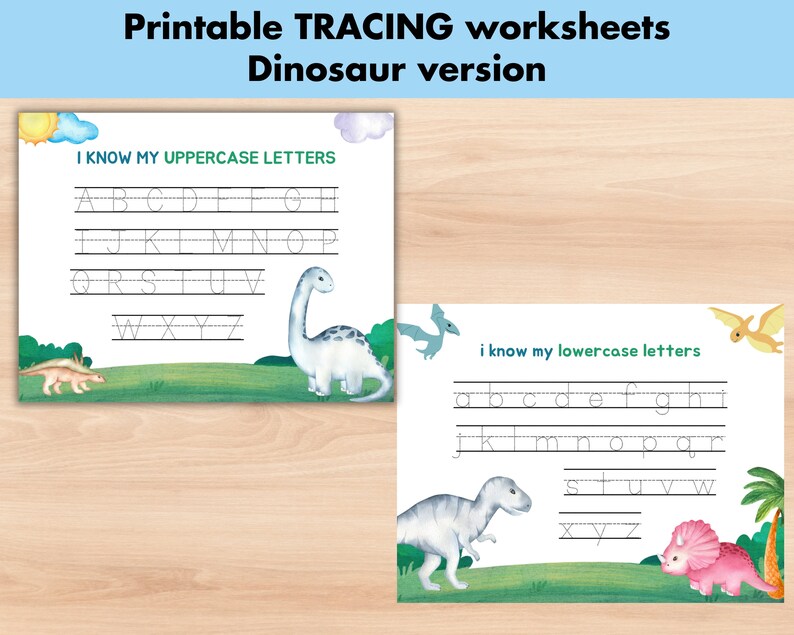 Dinosaur Alphabet Tracing Sheets Handwriting Practice, Preschool ...