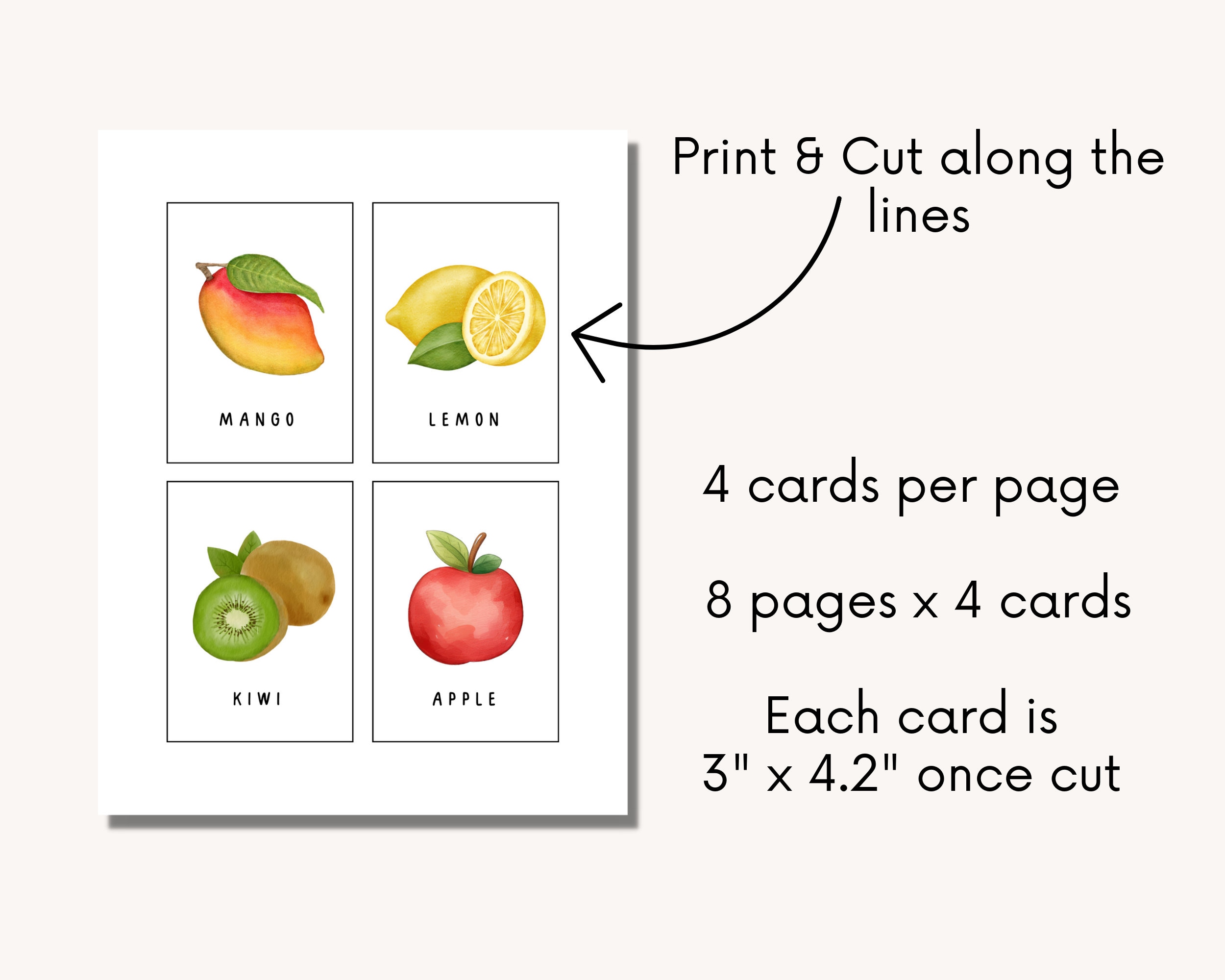32 Fruits Flashcards Preschool Cards , Educational Printable Cards ...