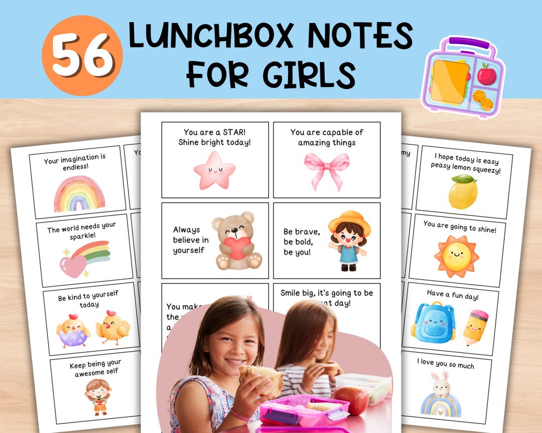 Cute Lunch Box Notes for Girls Printable, Lunchbox Positive Affirmation ...