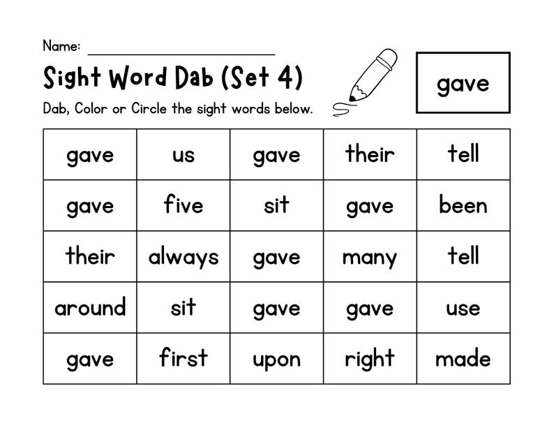 Sight Word Dab It Worksheet, Sight Word Activity, Printable Worksheets ...
