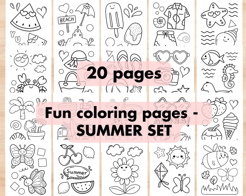Summer Coloring Jumbo Pages for Kids, Printable Toddlers Kawaii ...