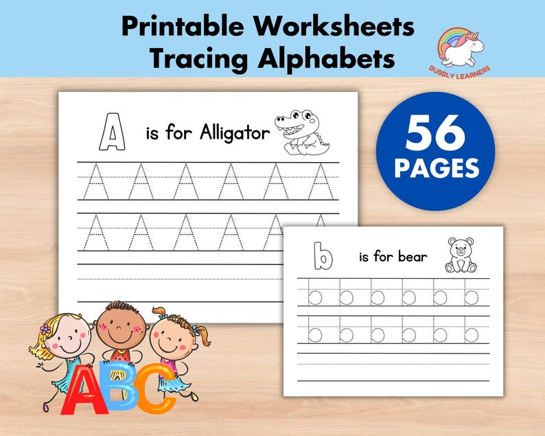 56 Alphabet Tracing Workbook Printable, ABC Animal Letter Practice Page ...