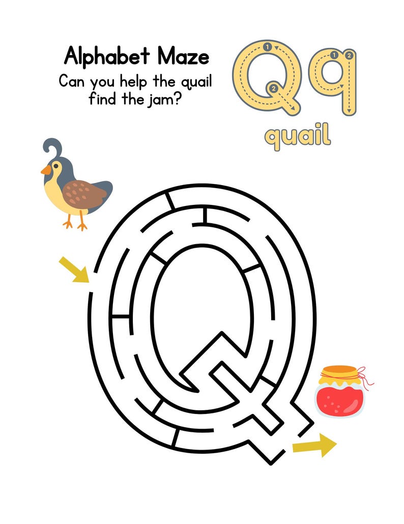 Printable Alphabet Maze Worksheets for Kids, Letter Maze Puzzle Game ...