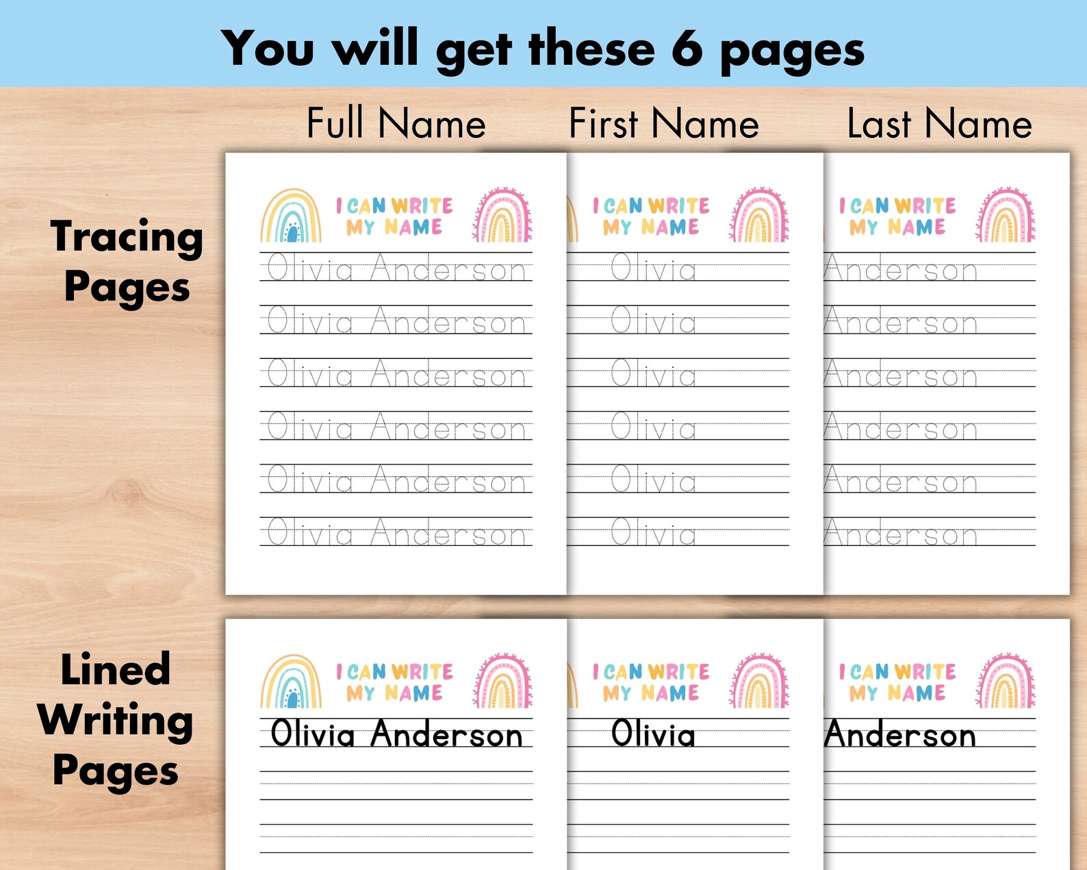 Custom Name Tracing Page Rainbow Personalized Name Trace Handwriting ...