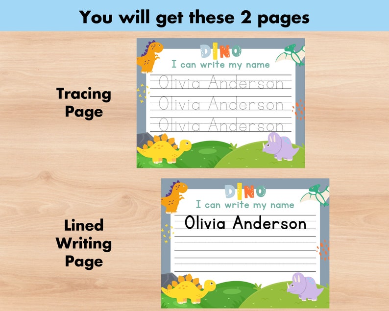 Dinosaur Custom Name Tracing Sheet Personalized Name Trace Handwriting ...